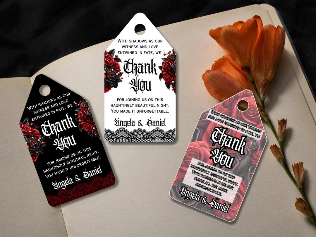 Printable Goth Wedding Thank You Favor Tags | Black & Red Roses ...