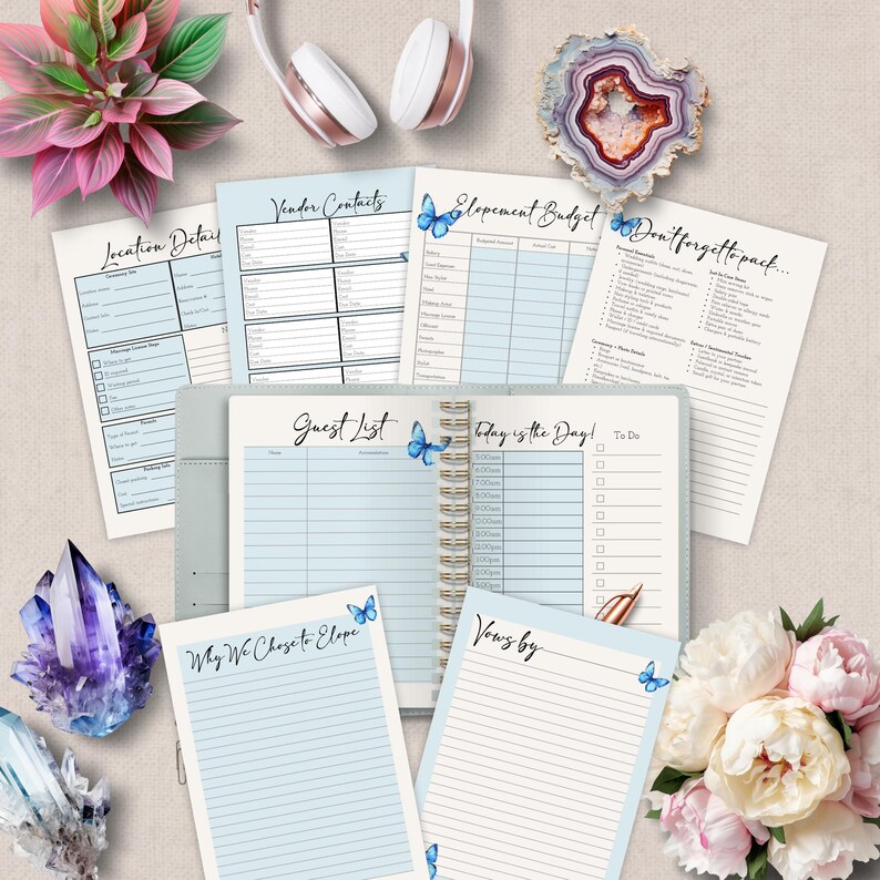 Elopement Planner Printable – Soft Wings, Quiet Vows | Icy Blue & Cream ...