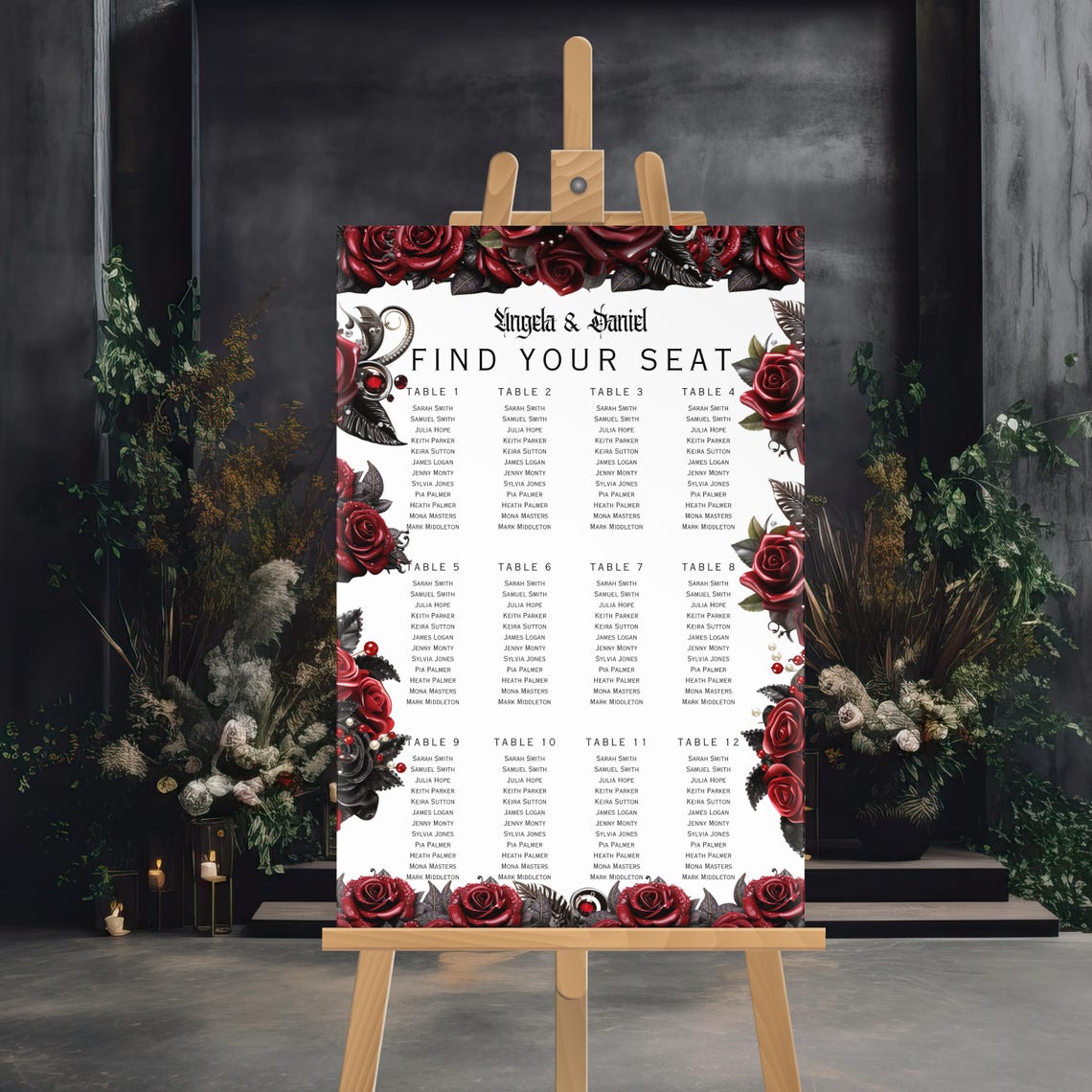 Printable Editable Goth Wedding Seating Chart Template | Black & Red ...