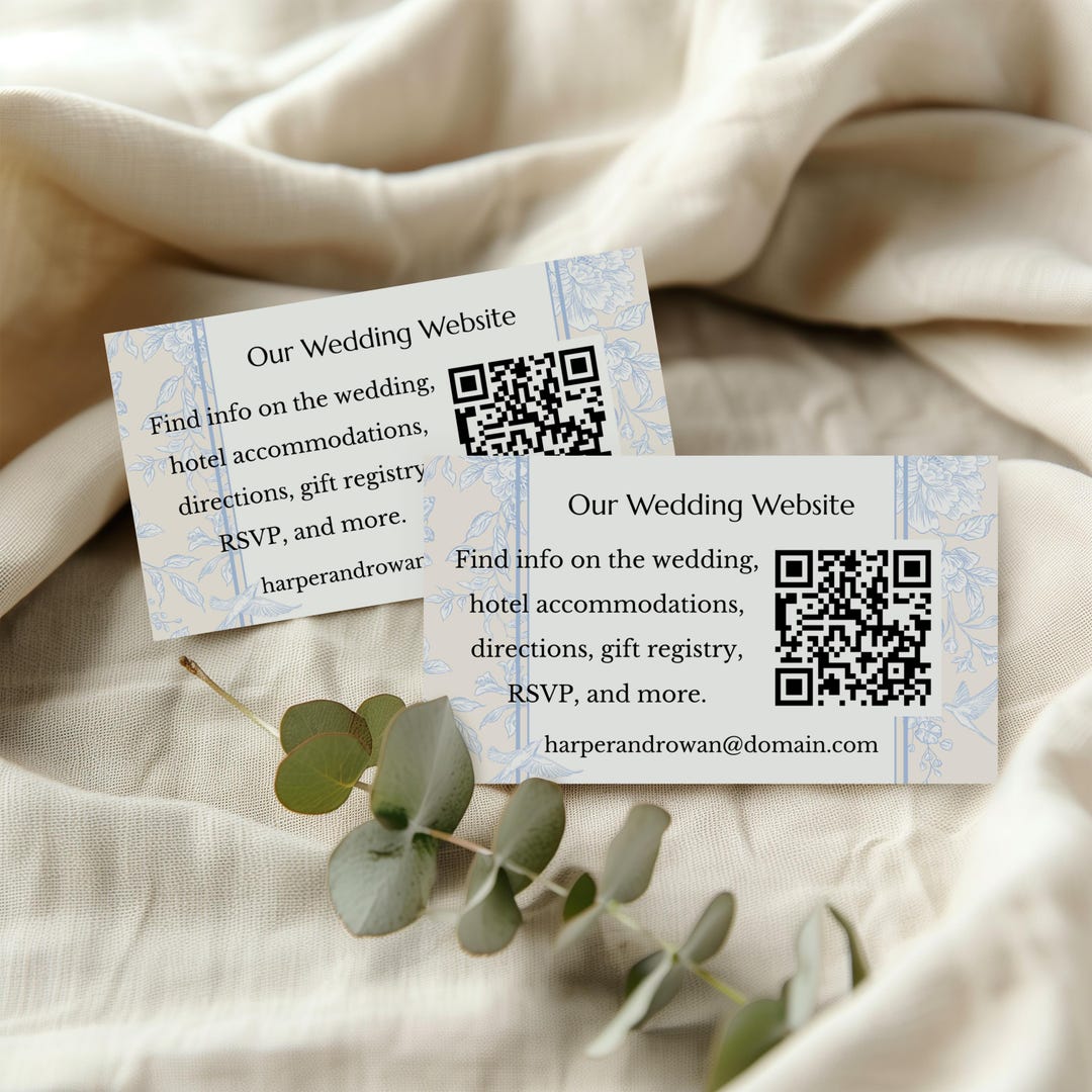 Wedding Website Card Template With QR Code – 3.5x2 Landscape Canva ...