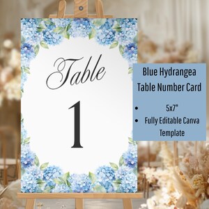 Table Numbers Wedding Card | Printable Blue Hydrangea Floral | Canva ...