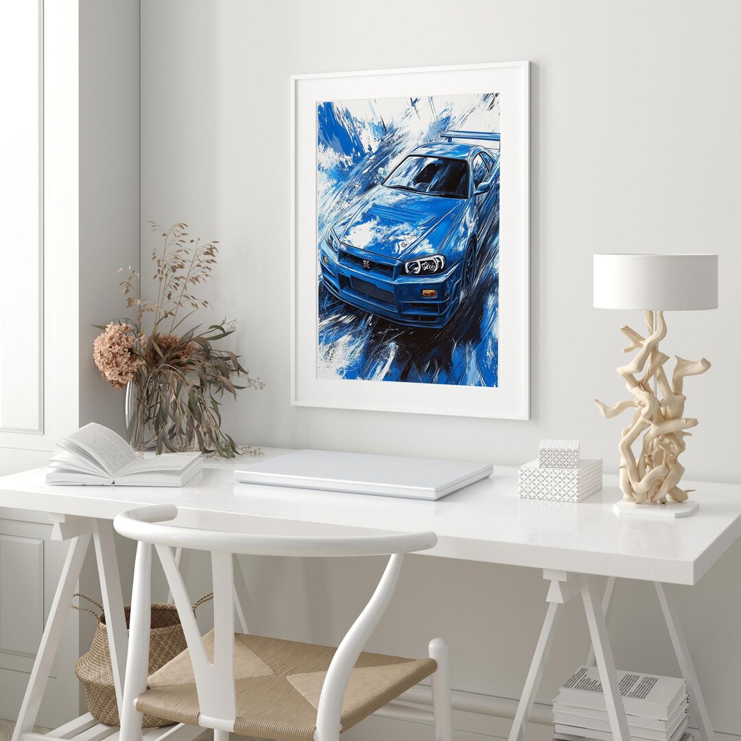 Nissan Skyline GT-R R34 Poster - Dynamic Blue Art Print for Car ...
