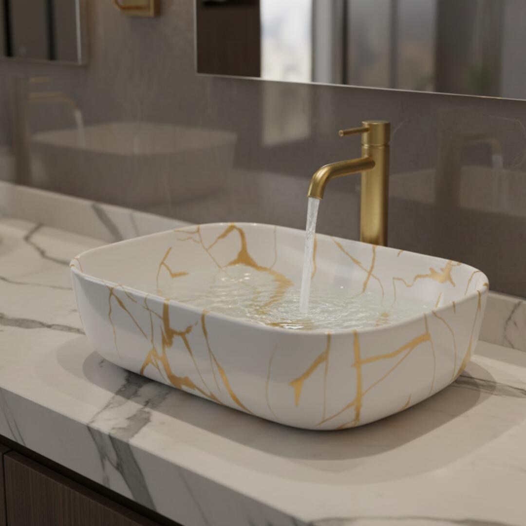 Modern Ceramic Vessel Sink – Rectangular Bathroom Vanity Basin ...