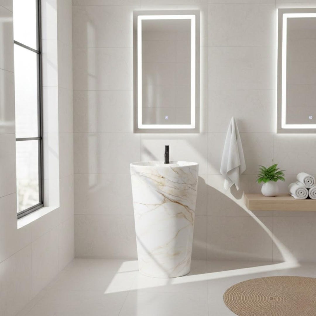 Modern Pedestal Sink Bathroom – Ceramic Freestanding Sink, Round Shape ...