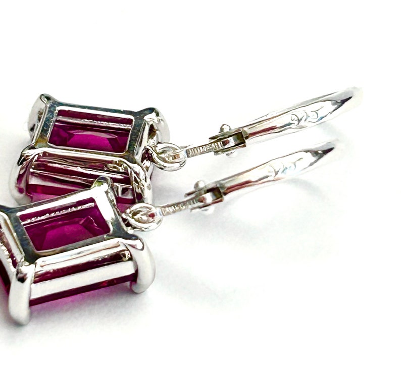 Magenta Emerald Cut Crystal Earrings - Sterling Silver Lever Backs ...