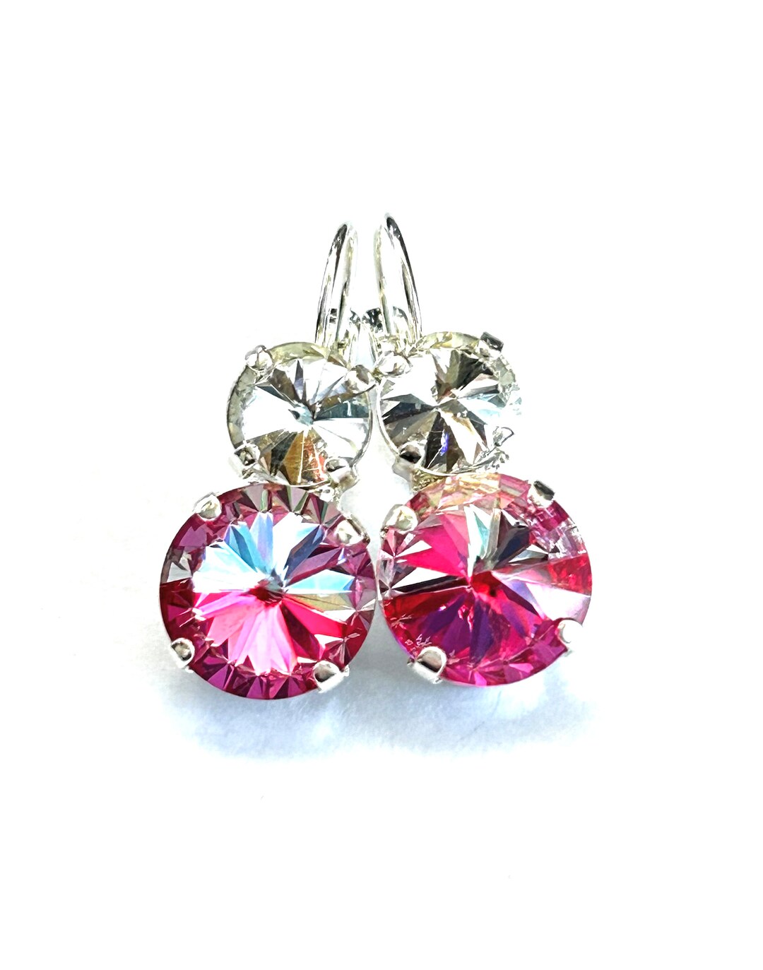 New Double Drop Crystal Lever Back Earrings in Luminous Pink - Etsy