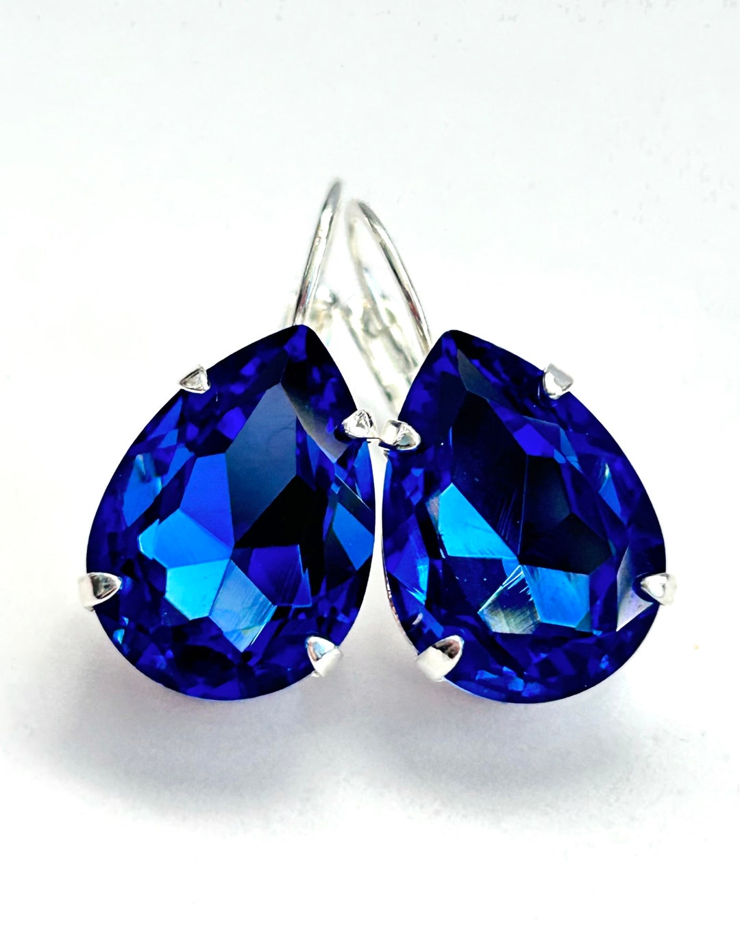 Sapphire Crystal Teardrop Earrings - Royal Blue Pear Shaped Crystal ...
