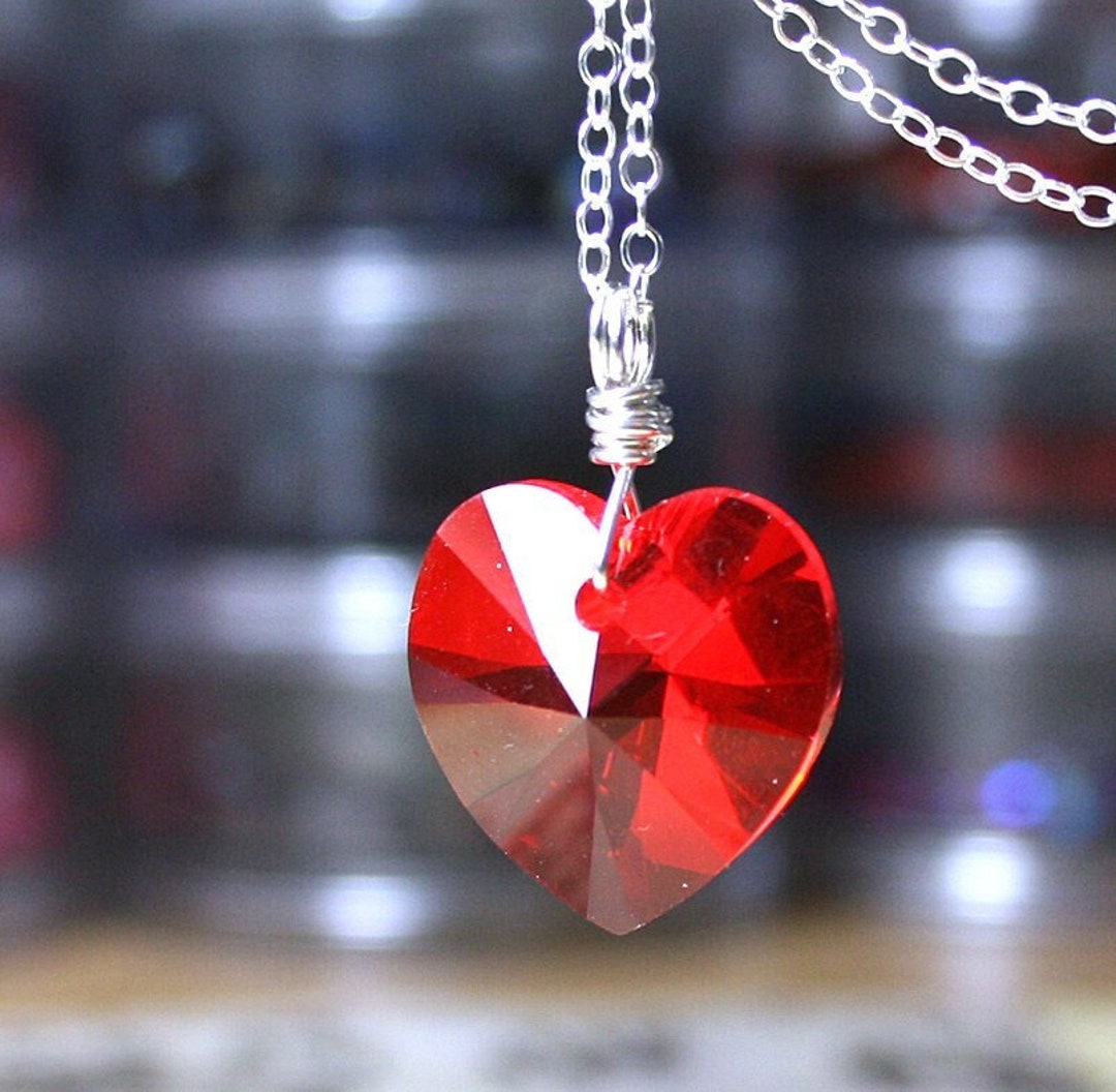 Vintage Swarovski Crystal Red Heart Pendant - Light Siam Wire Wrapped ...