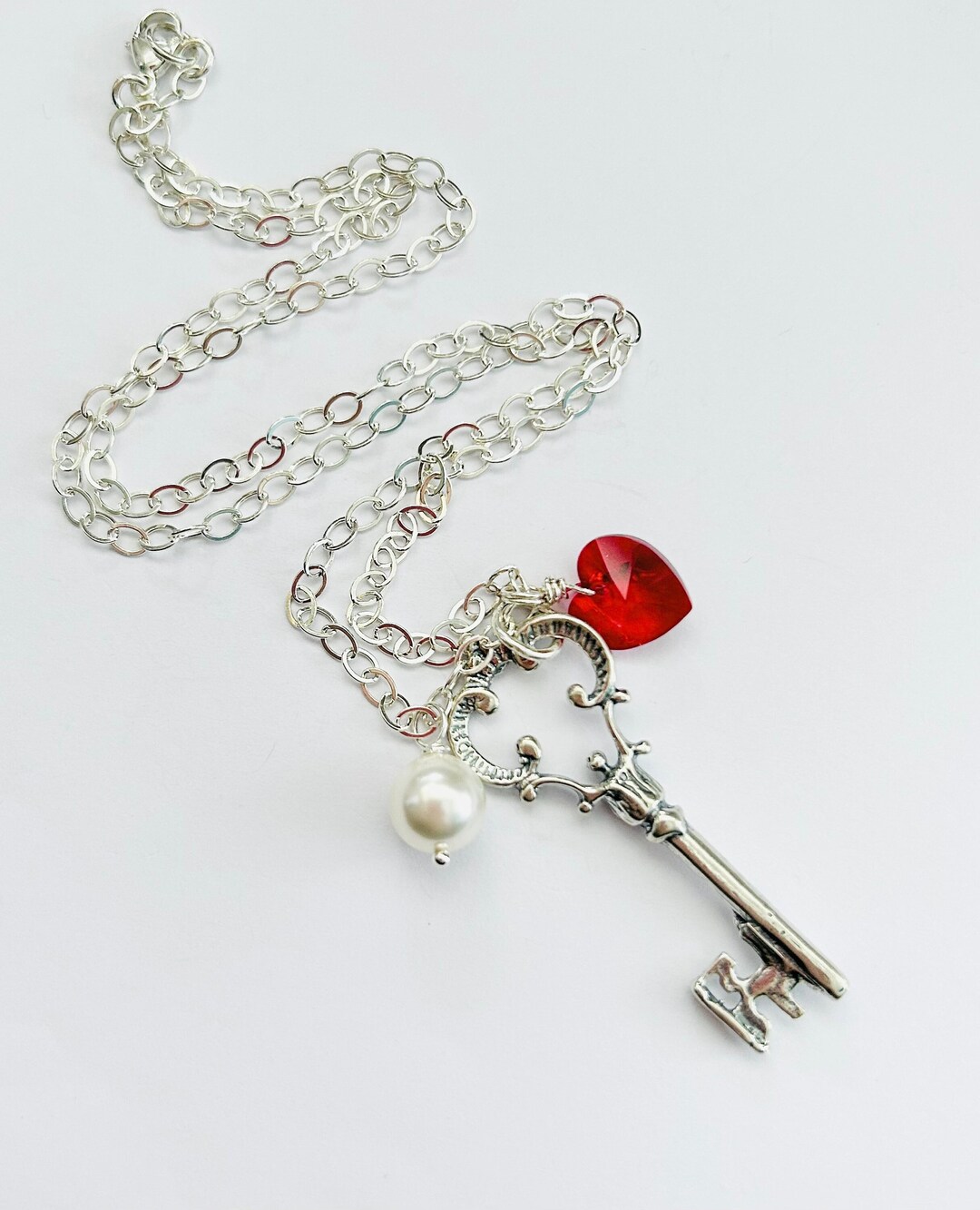 Vintage Swarovski Crystal Key Necklace - OOAK - Victorian Sterling ...