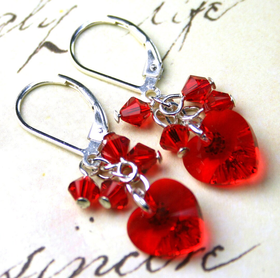Vintage Swarovski Crystal Red Heart Earrings - Light Siam Red Crystal ...