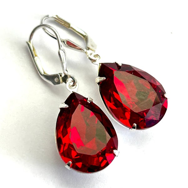 Red Crystal Earrings - Etsy