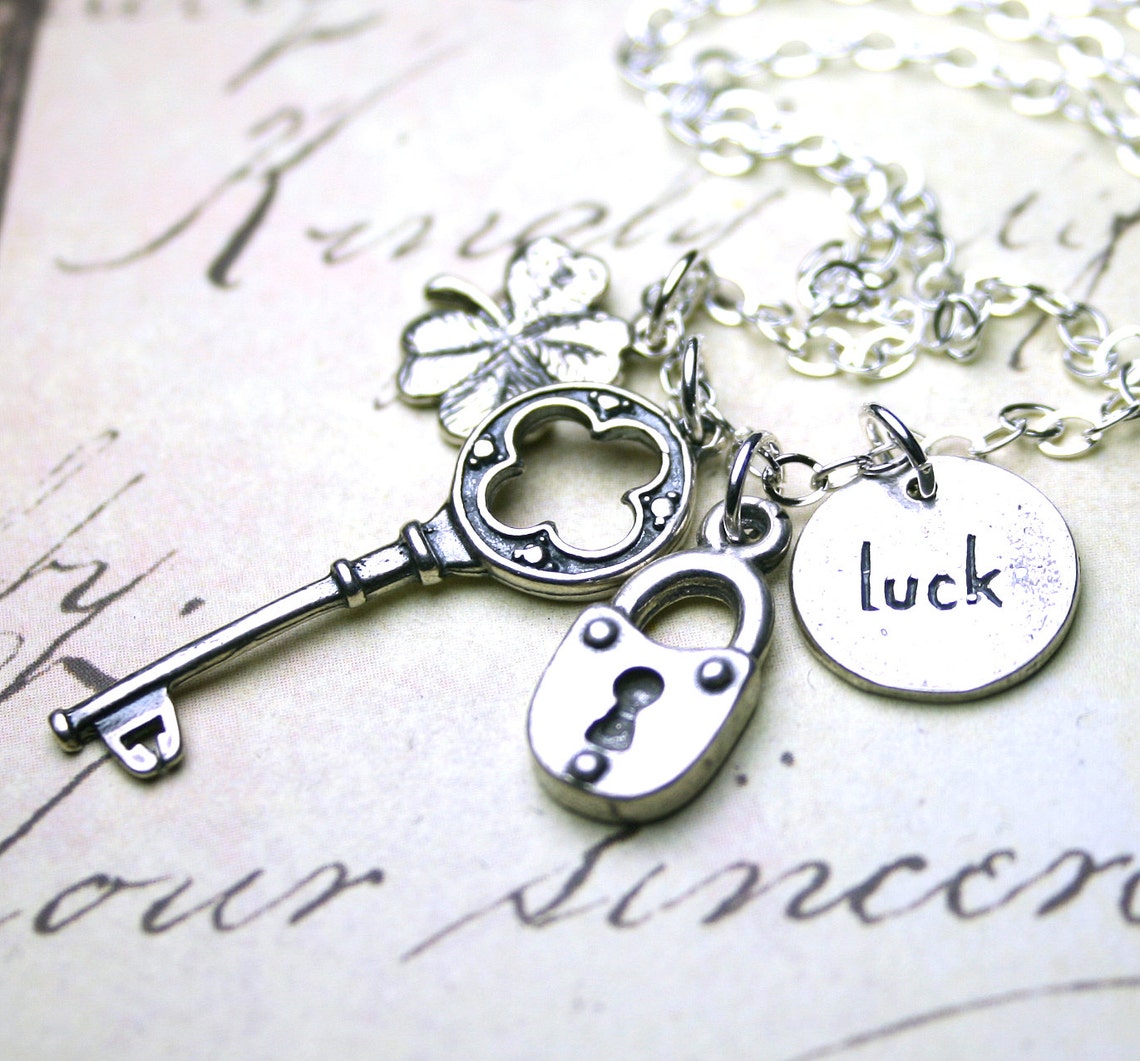 Lucky Lock and Key Necklace Sterling Silver Celtic Key and | Etsy