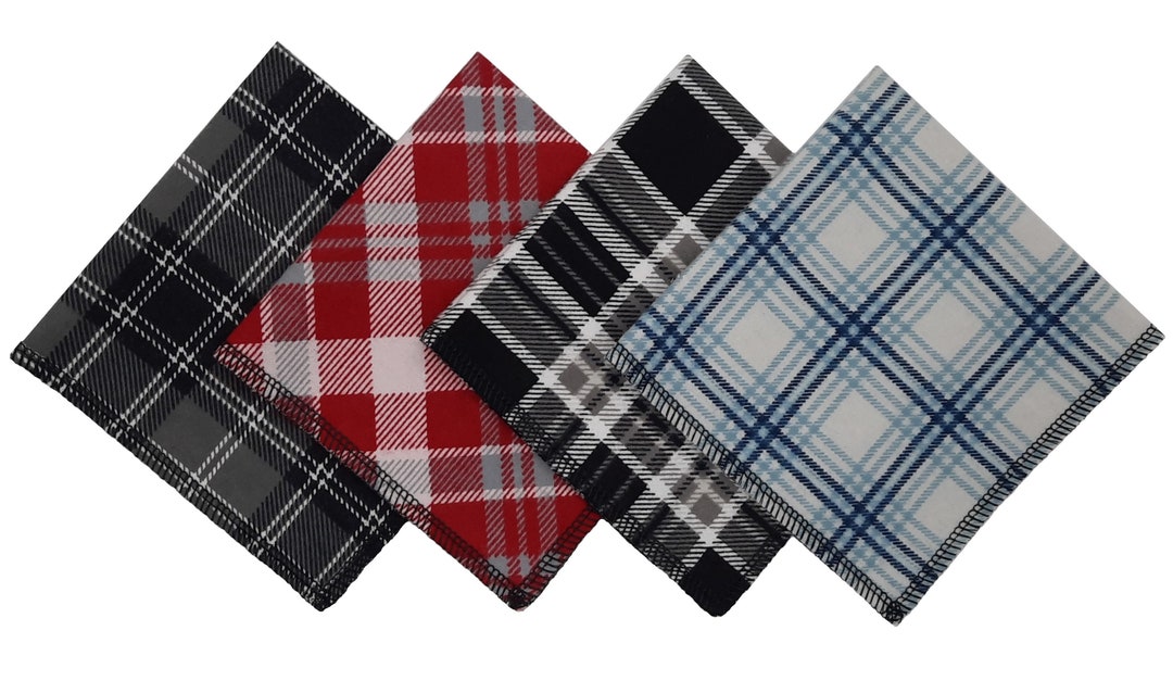 4 Plaid Flannel Handkerchiefs - 10 Inch Square - Reusable - Men's ...