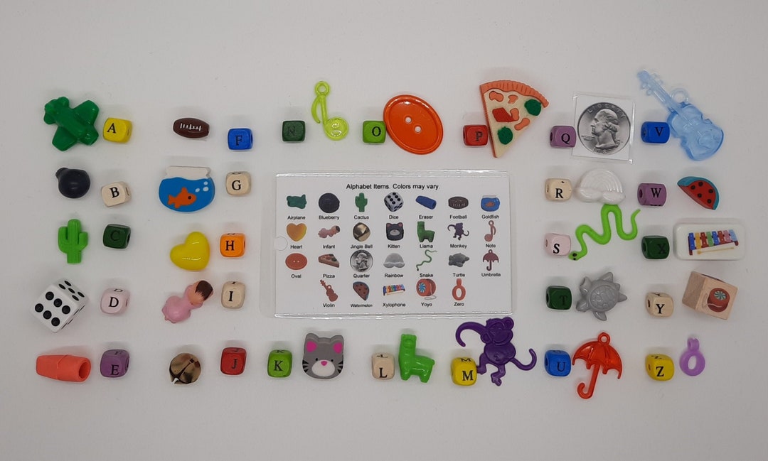 Alphabet I Spy Bag Trinkets With Identification Card 26 Letters and 26 ...