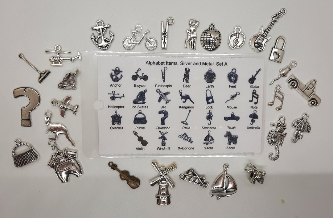Silver and Metal Alphabet Trinkets With Identification Card - Alphabet ...