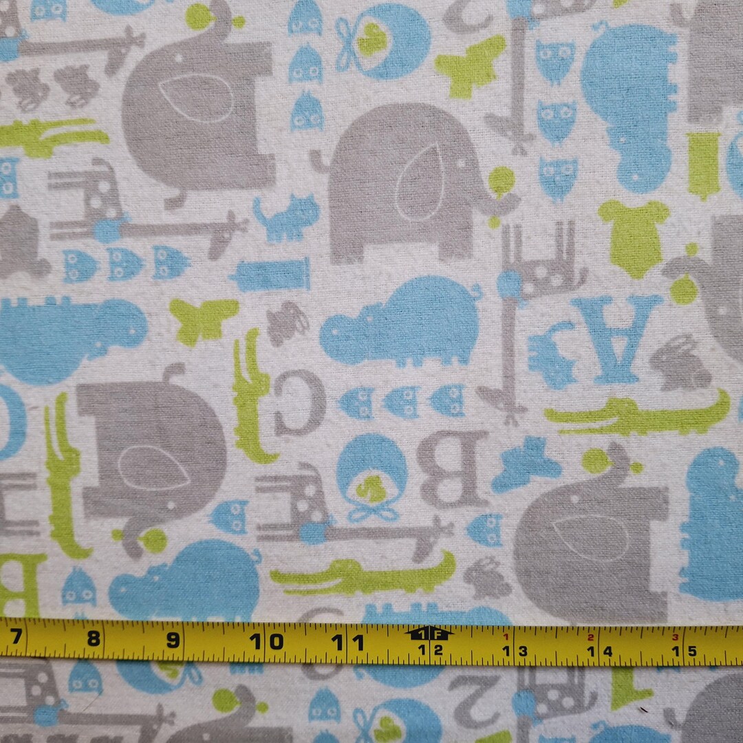 Baby Animals Blue - Baby Safari Animals on White - Flannel by the Yard ...