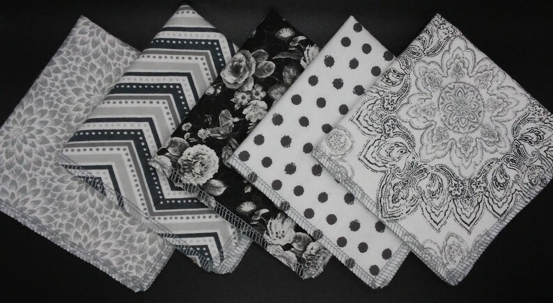 Ladies Gray and White Flannel Handkerchiefs Set of 5 or 10 | Etsy