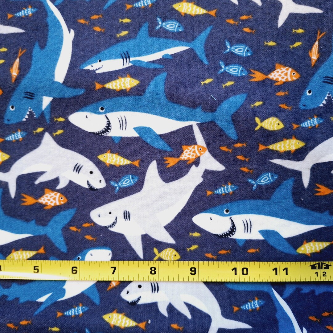 Happy Shark Friends - Flannel by the Yard - Super Snuggle 100% Cotton ...