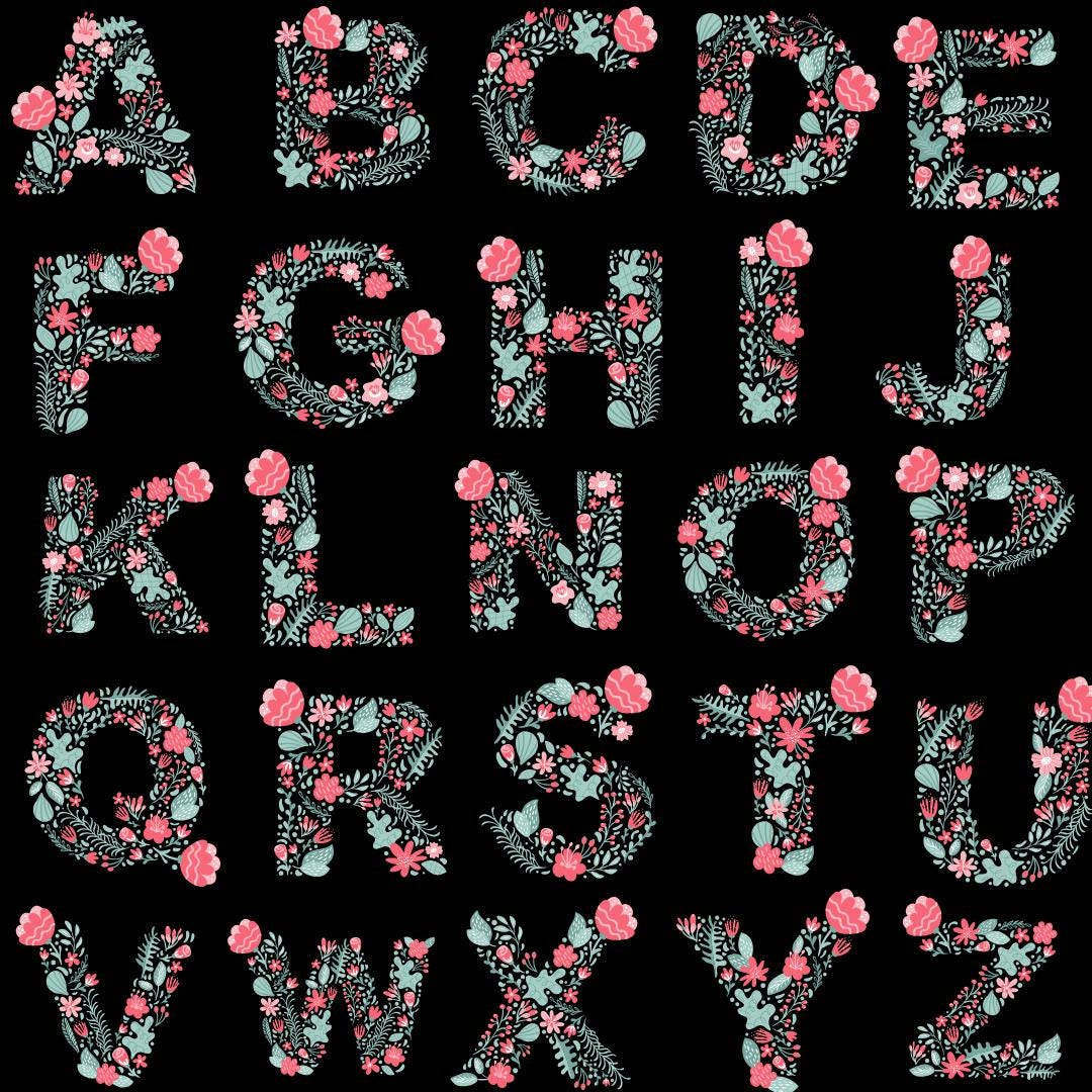 Floral Alphabet Clipart, Flowers Letters Clipart, Botanical Monogram ...