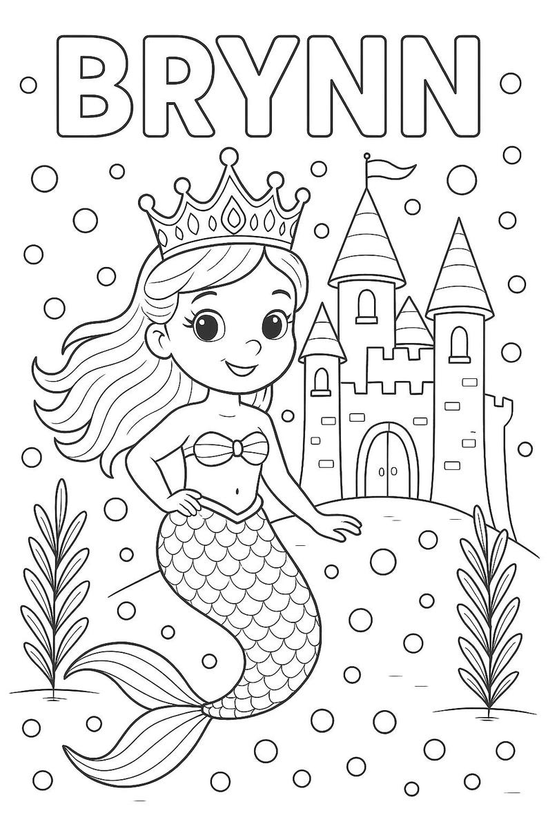 Personalized Mermaid Coloring Book: Kids' DIY Art Activity (digital ...