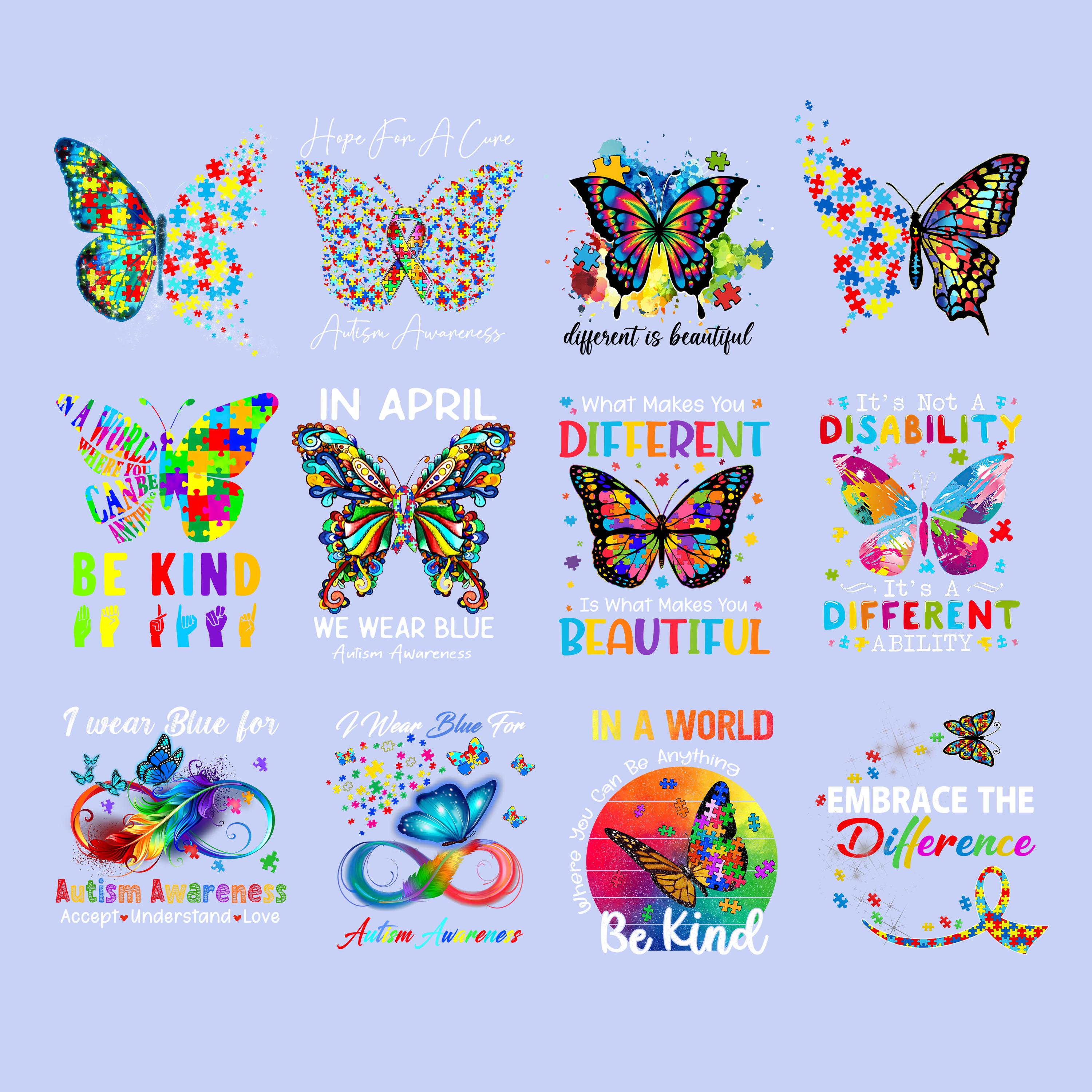 12 Pngs Different is Beautiful, Autism Support, Butterfly Autism ...