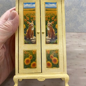 Miniature Armoire With Orange Tabby Cat, Sunflower Miniature Cabinet ...