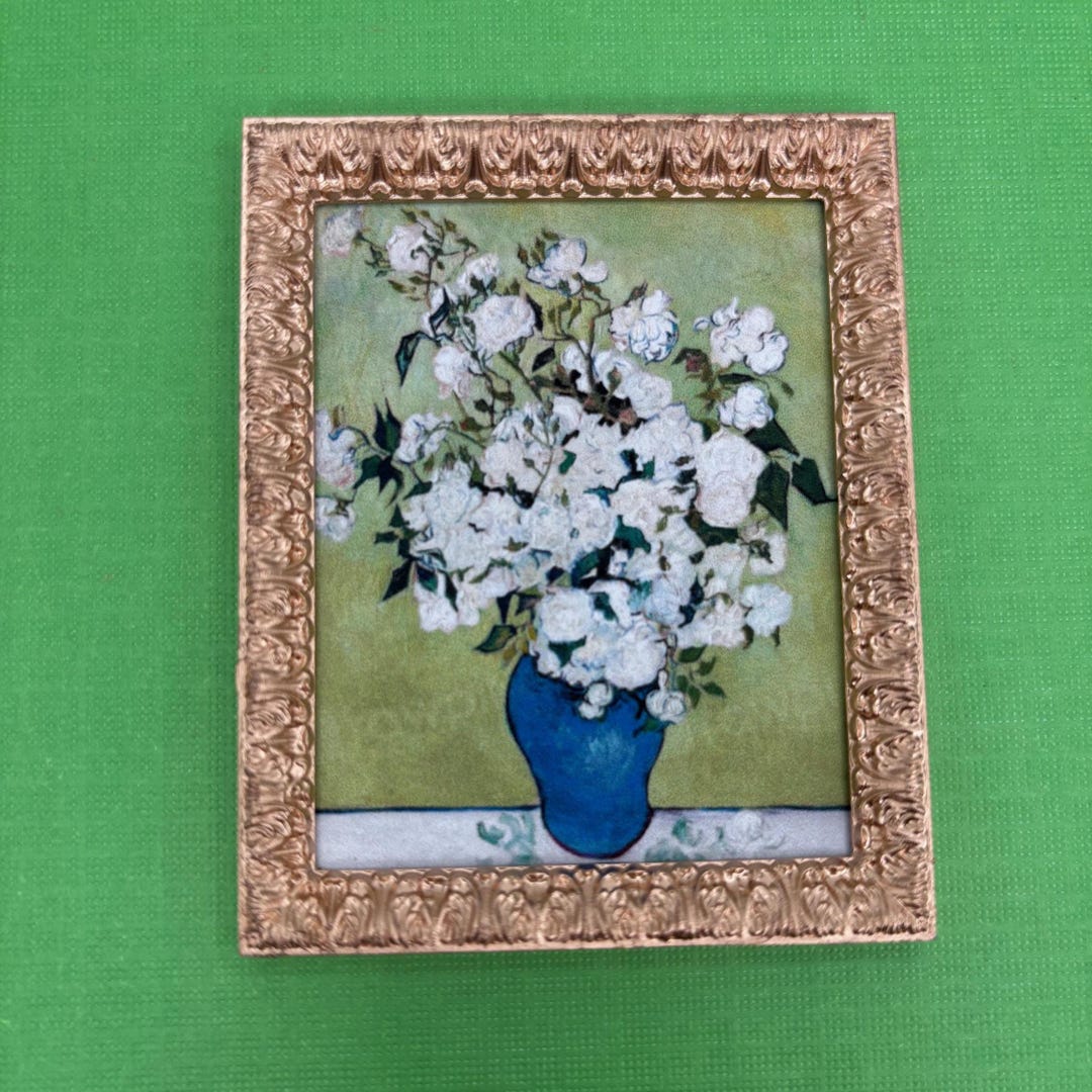 Van Gogh White Roses Miniature Framed Picture, Vase of Flowers Wall Art ...