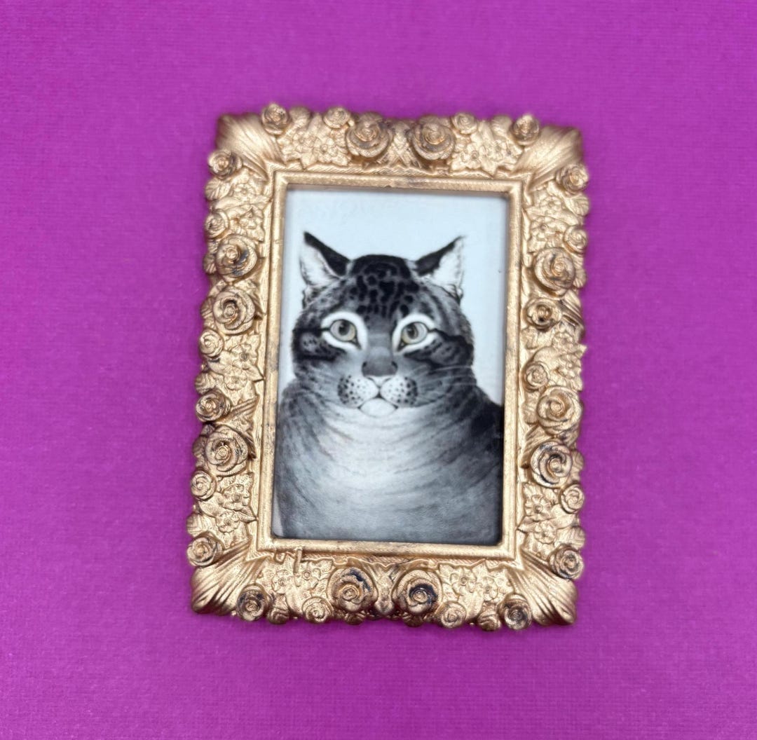 The Favorite Cat Miniature Picture in a Gold Frame, Gray Tabby Portrait ...