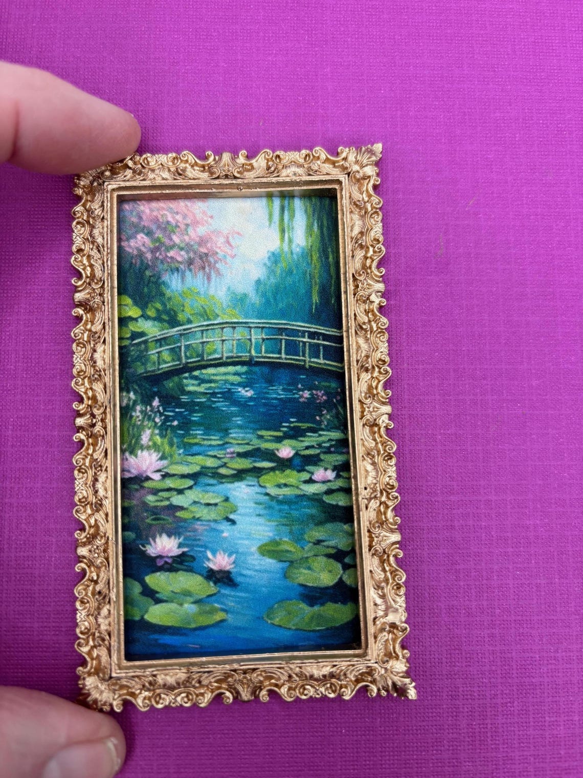 Monet-inspired Lily Pond and Bridge, Impressionist Art, Miniature ...