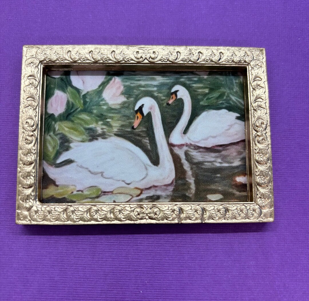 Two Swans Miniature Framed Print, Whimsical Swan Dollhouse Framed ...