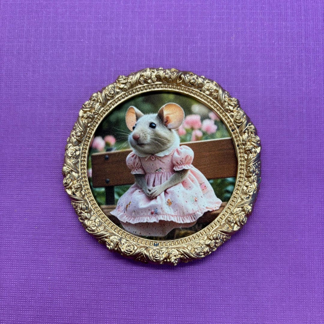 Girl Mouse in a Pink Dress Framed Print, Fantasy Mouse Sitting on a ...
