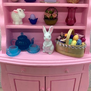 Miniature Kitchen Cabinet, Bombe Style Hutch, Pink Shelves for Your ...