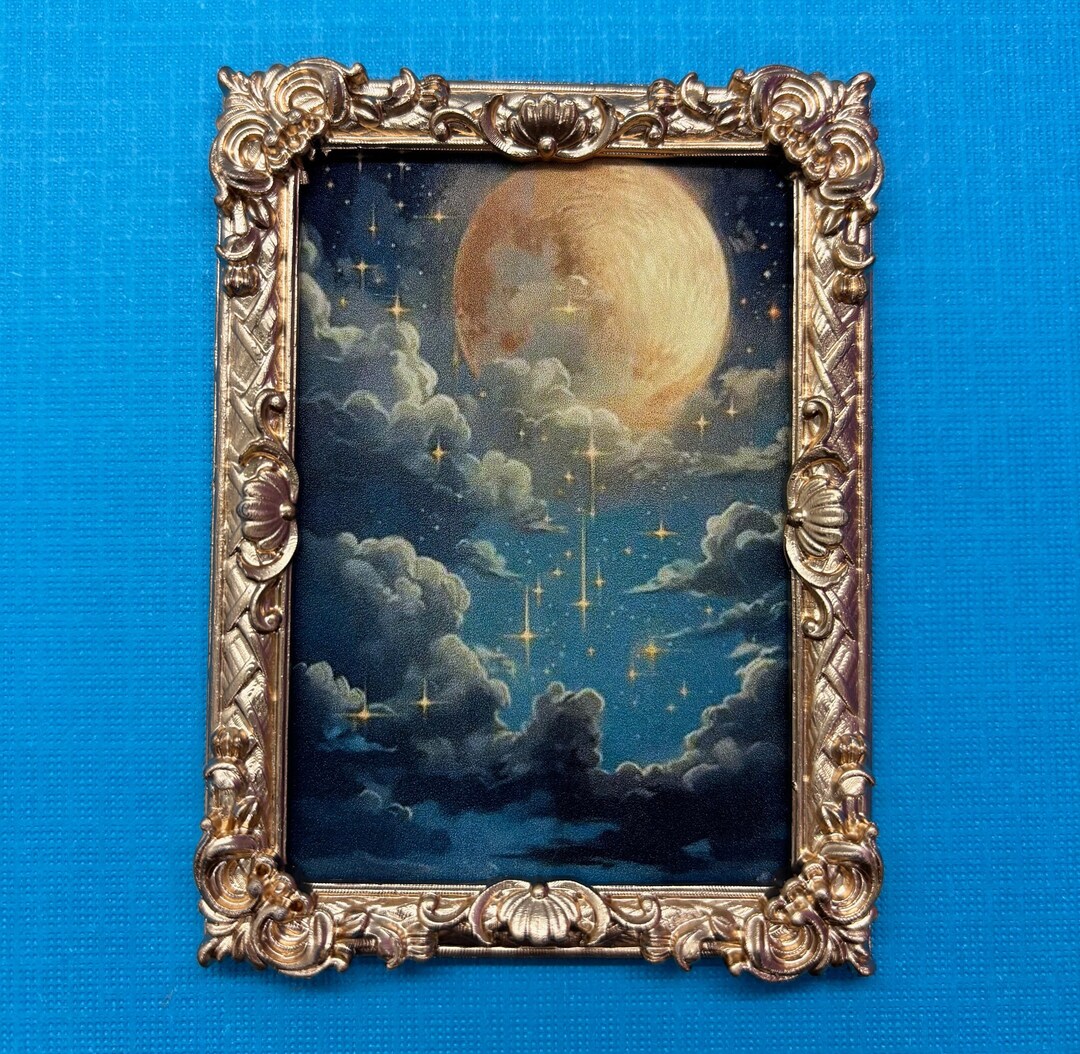 Miniature Deep Blue Starry Night With Moon Picture, Night Sky With ...