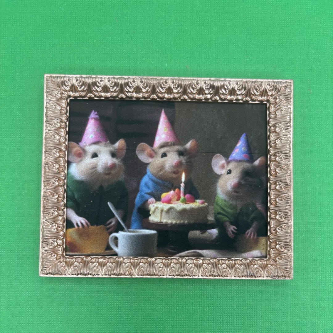 Mouse Birthday Party Miniature Picture, Three Mice in Party Hats With ...