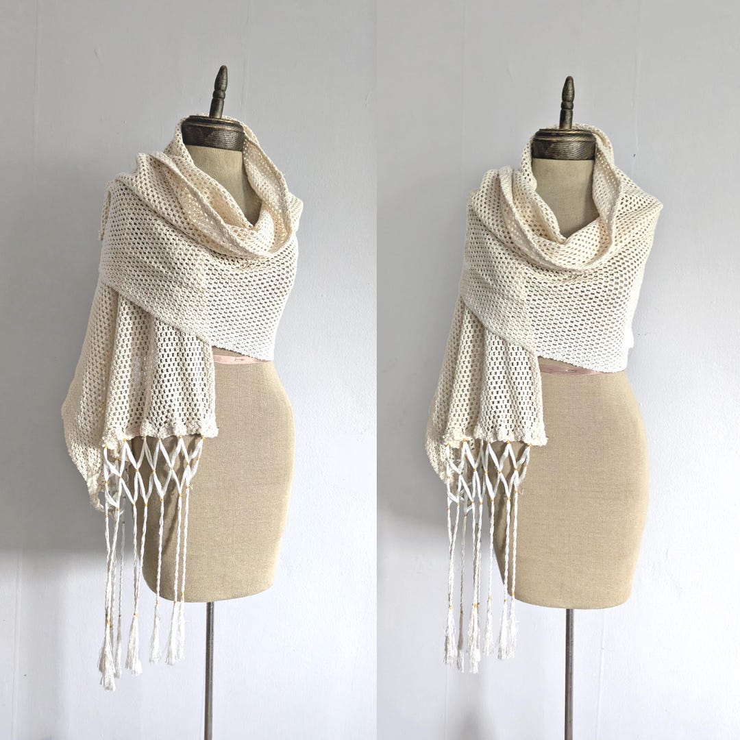 100% Cotton Open Weave Fringe Shawl | Long Scarf - Etsy