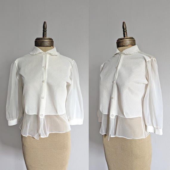 1950's Sheer Pleated & Peplum Sheer Blouse - Gem