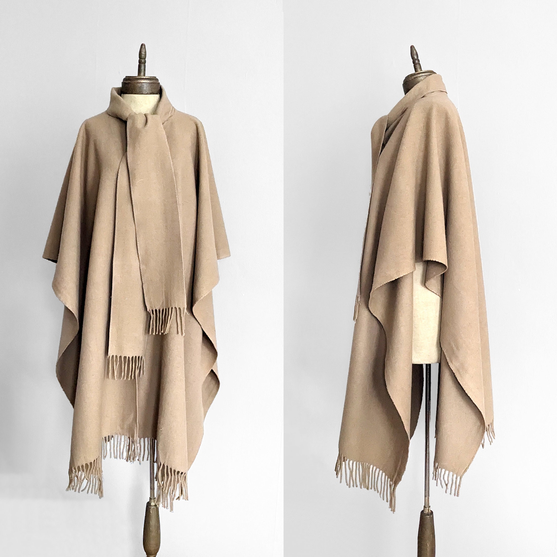 Vintage Wool Shawl Collar Fringe Cape Coat/ Poncho / Blanket - Etsy