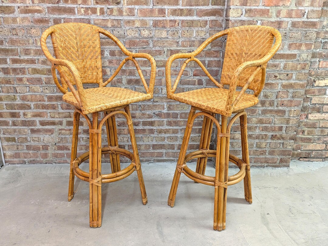 Vintage Rattan Pretzel Arm Swivel Bar Stools **email for Shipping Quote ...