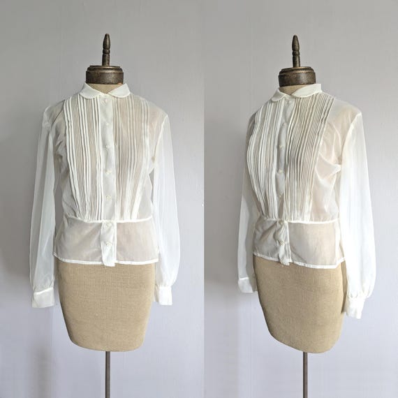 1950's Sheer Pleated & Peplum Sheer Blouse - Gem