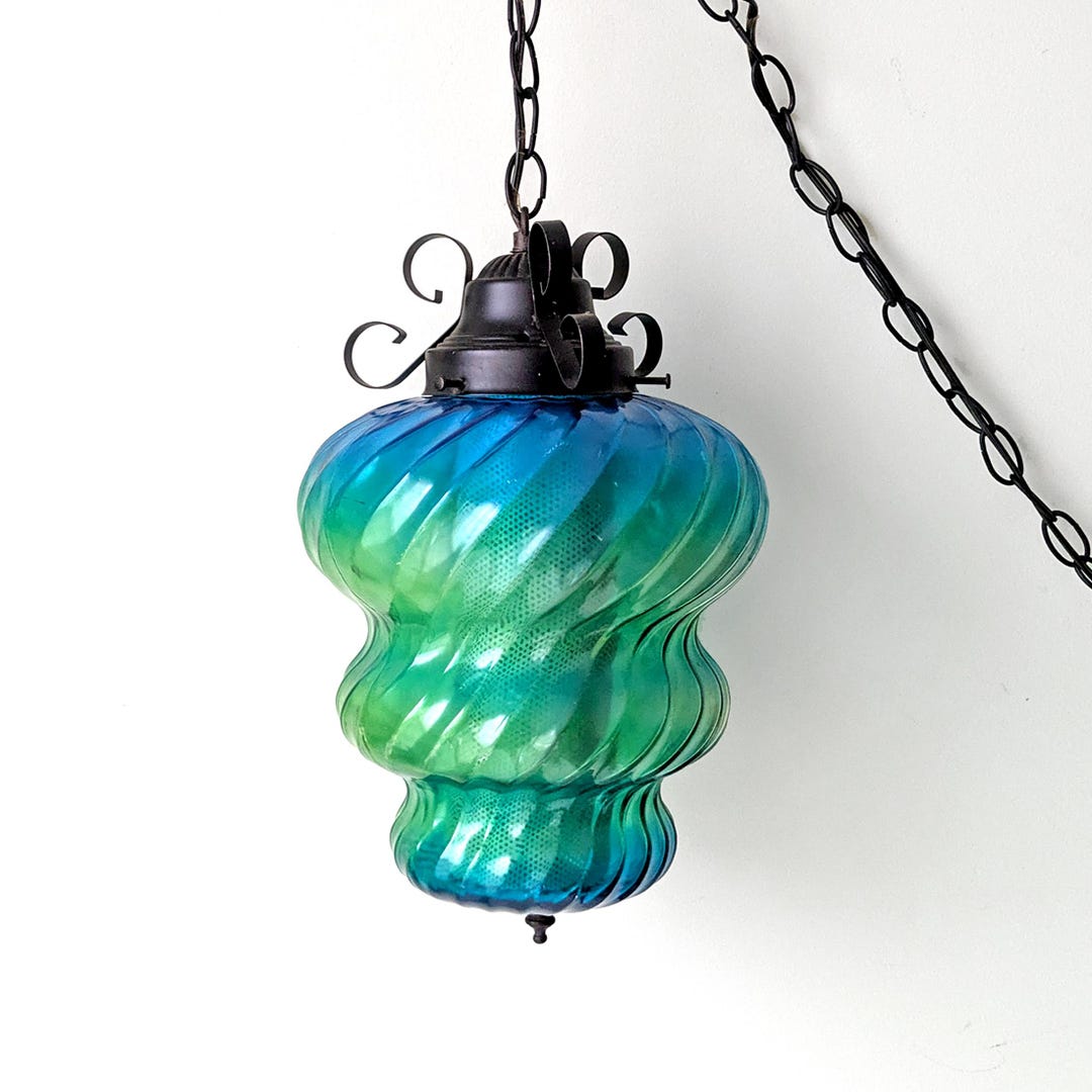 1970's Retro Blue Flash Plug-in Swag Lamp - Etsy