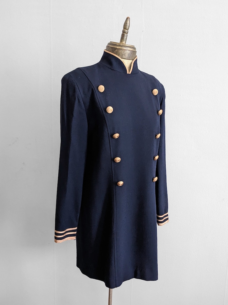 100% Wool MILITARY Style Navy Blue & Gold Button Tunic DANA BUCHMAN - Etsy