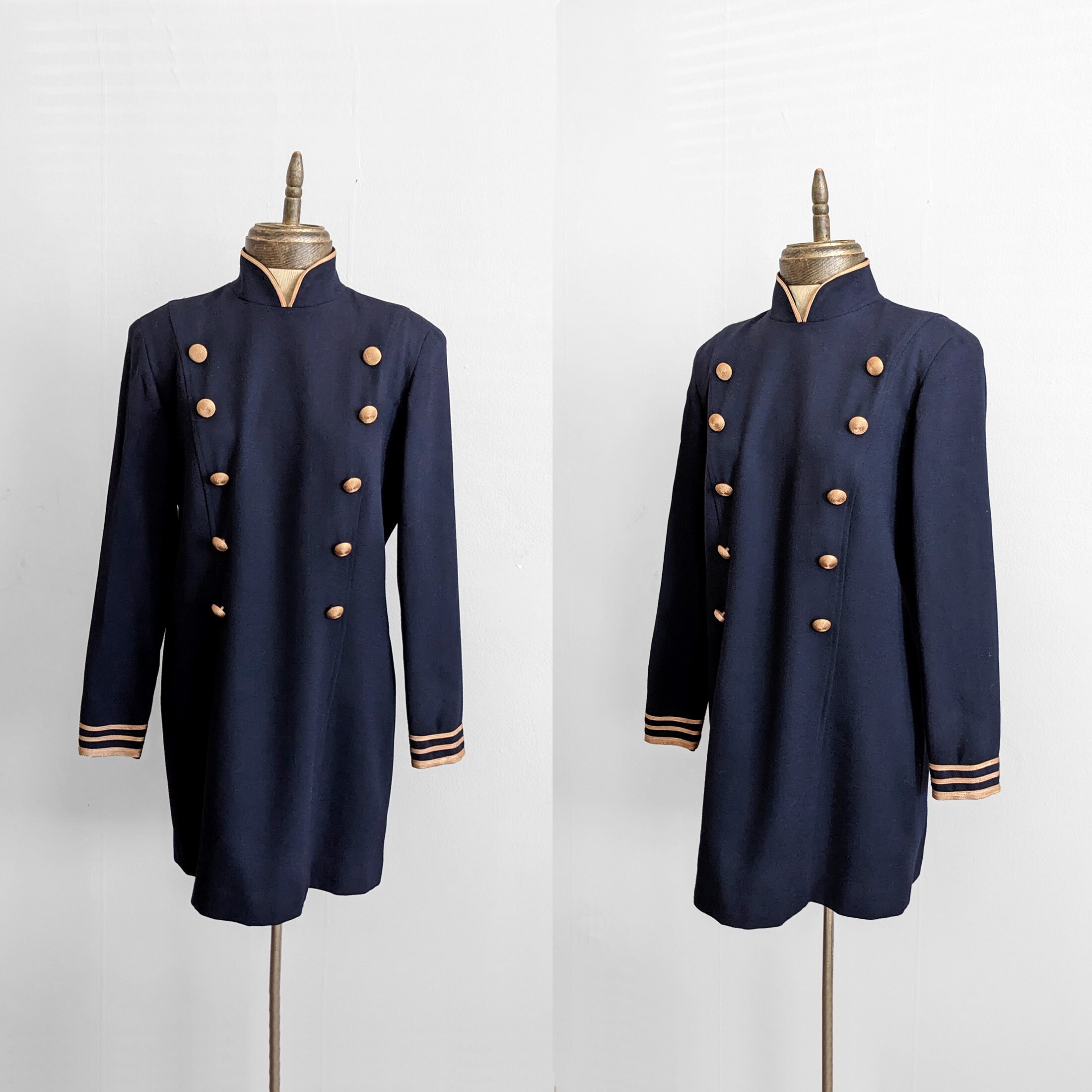 100% Wool MILITARY Style Navy Blue & Gold Button Tunic DANA BUCHMAN - Etsy