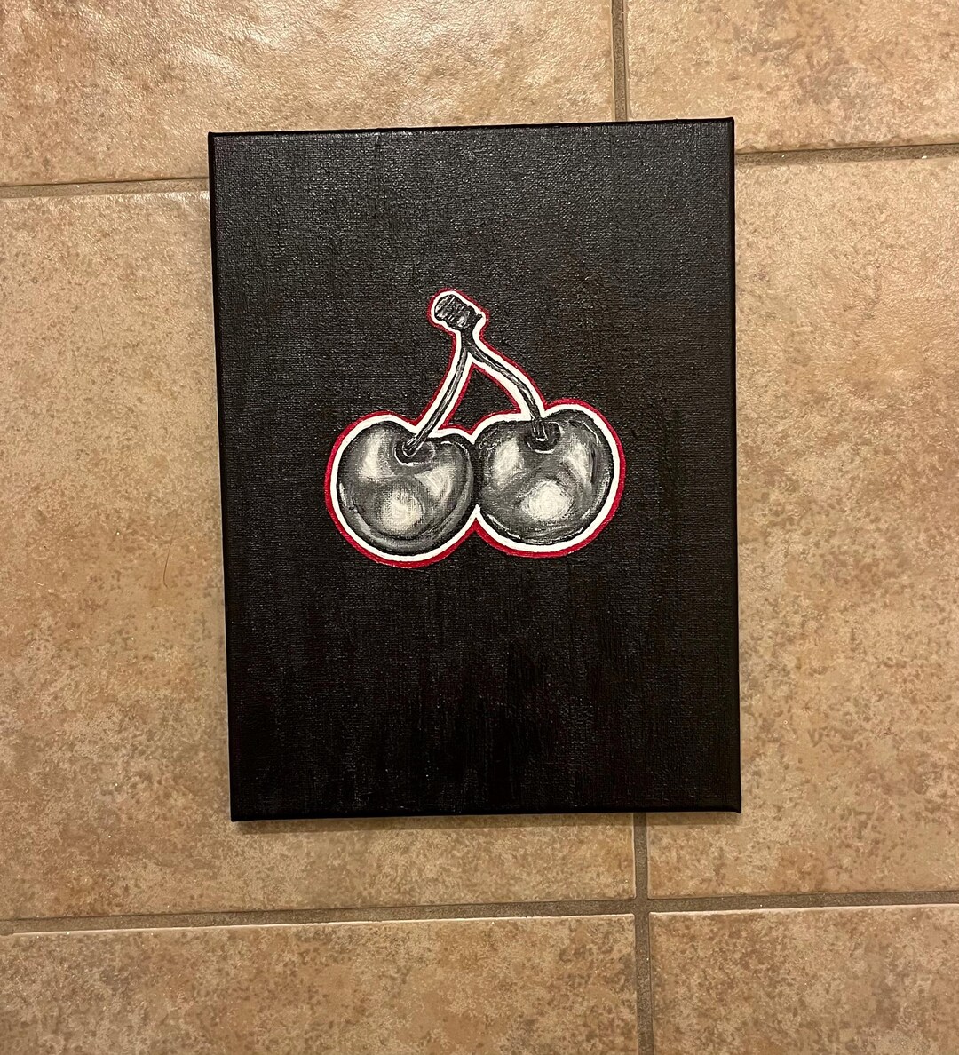 Chrome Cherries Acrylic Painting With a Hint of Red - Wall Decor - Etsy