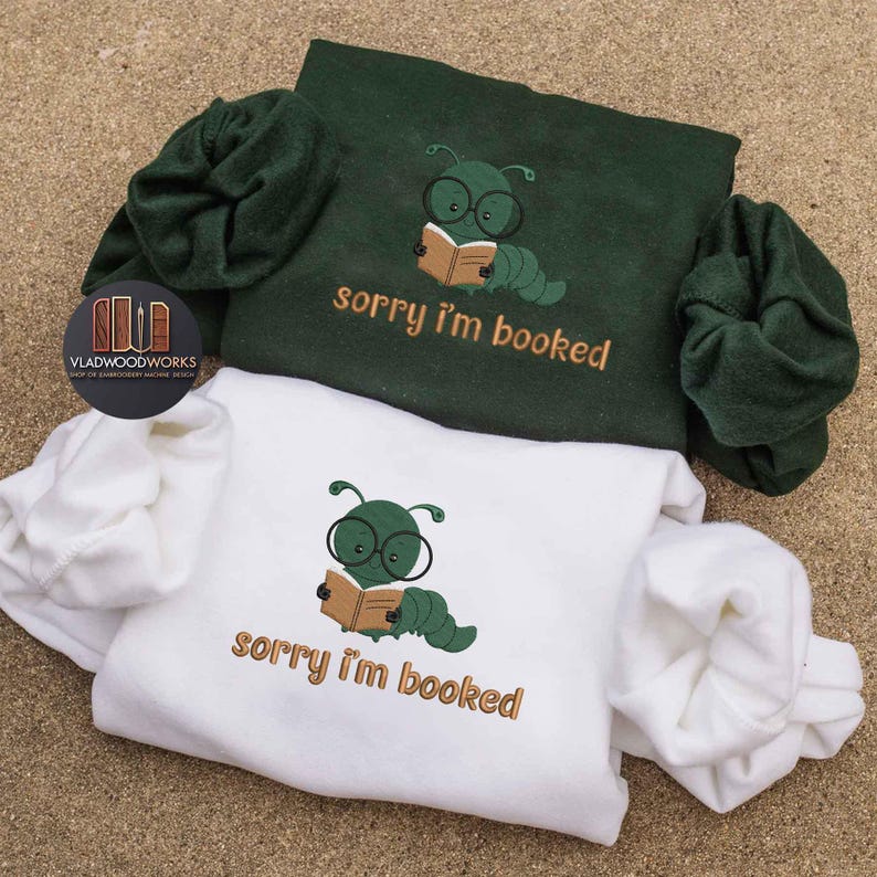 Sorry I'm Booked Embroidery Design, Bookworm Embroidery Design, Cosy ...