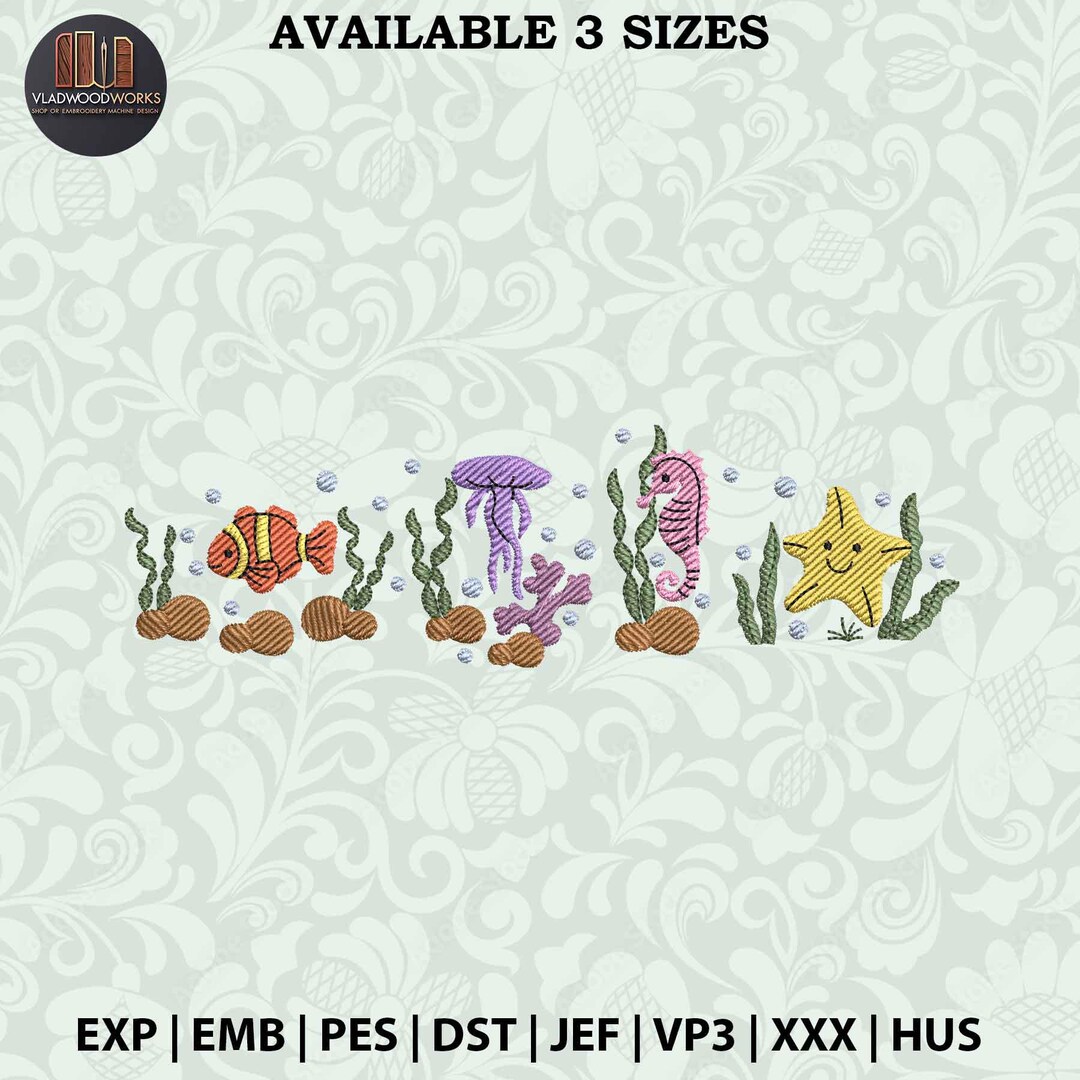 Sea Shells Embroidery Design, Sea Animal Embroidery Design, Summer Line ...