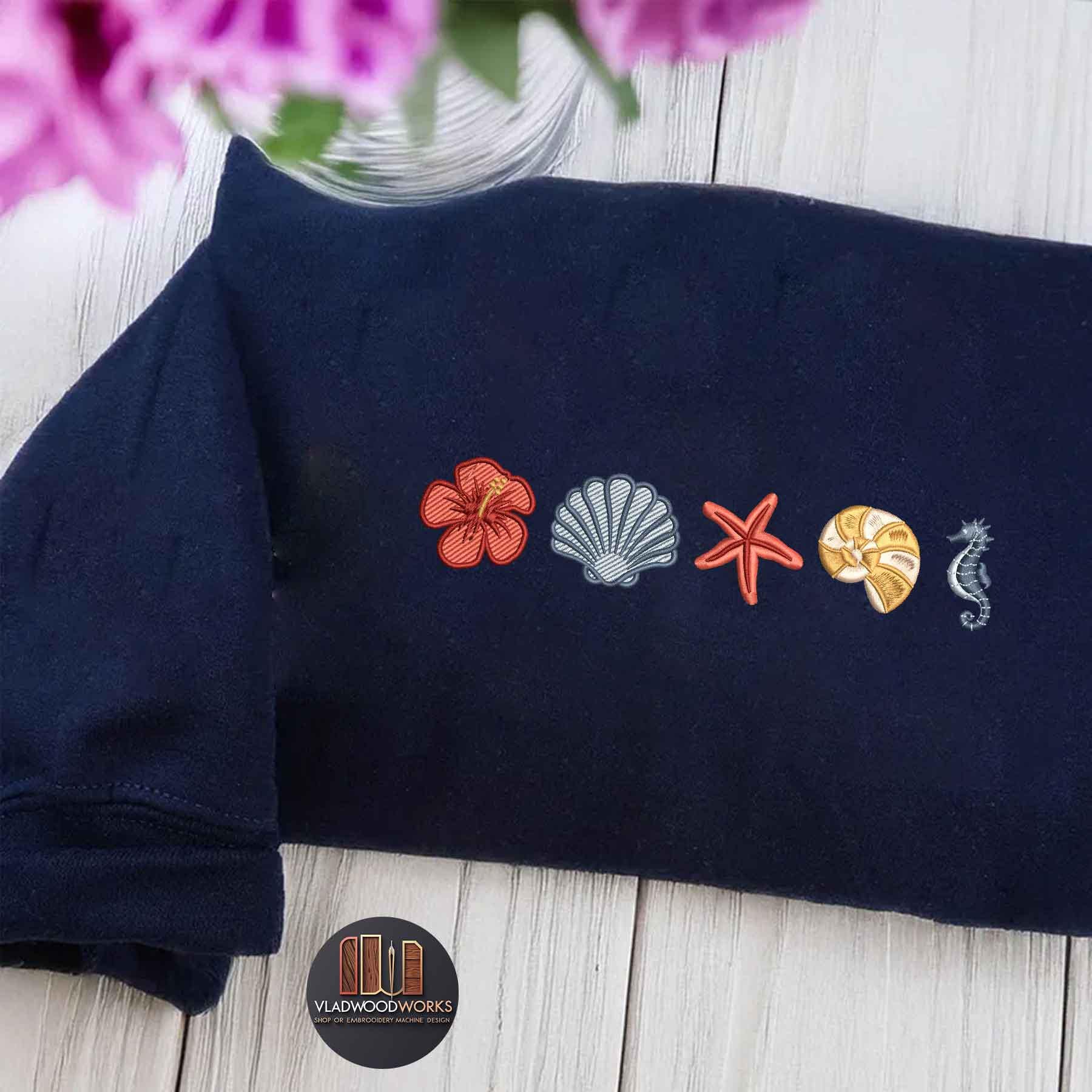 Seashell Embroidery Design, Coastal Ocean Lover Embroidery Design ...