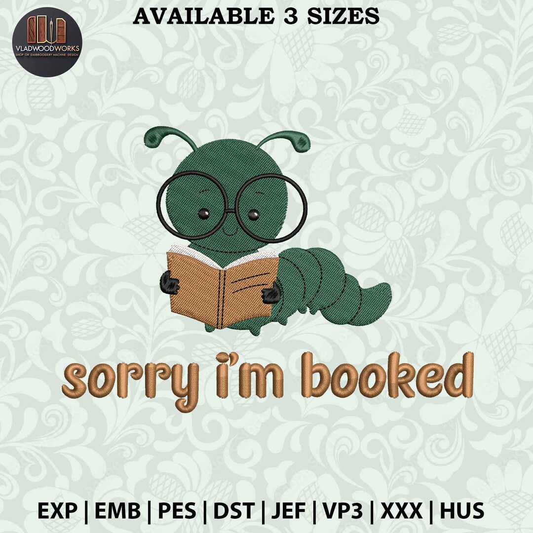 Sorry I'm Booked Embroidery Design, Bookworm Embroidery Design, Cosy ...