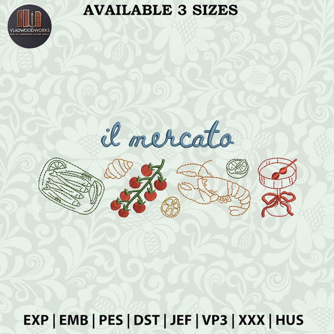 Italian Market Embroidery Design, Botanical Cottagecore Embroidery ...