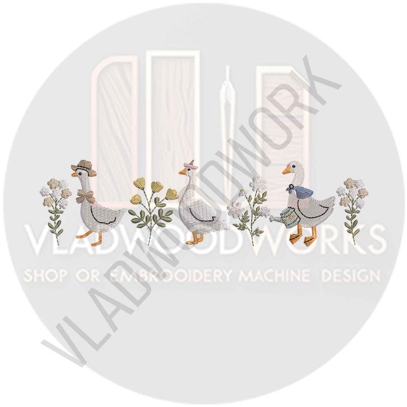 Cute Goose Embroidery Design, Floral Goose Embroidery Design, Animal ...