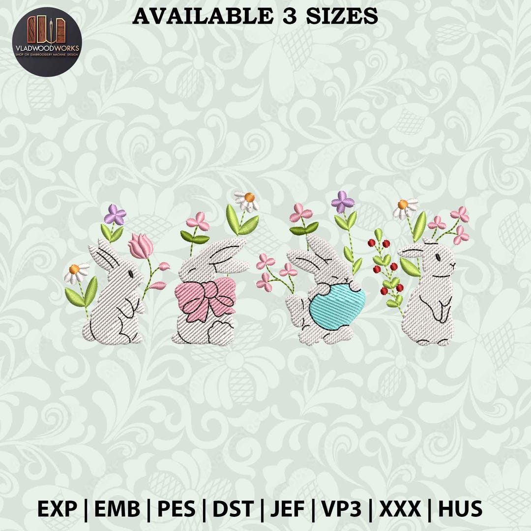 Floral Rabbit Embroidery Design, Happy Easter Day Embroidery Design ...